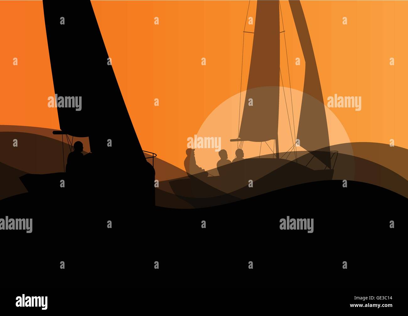 Yacht sports sailing with active men in sea and ocean background ...