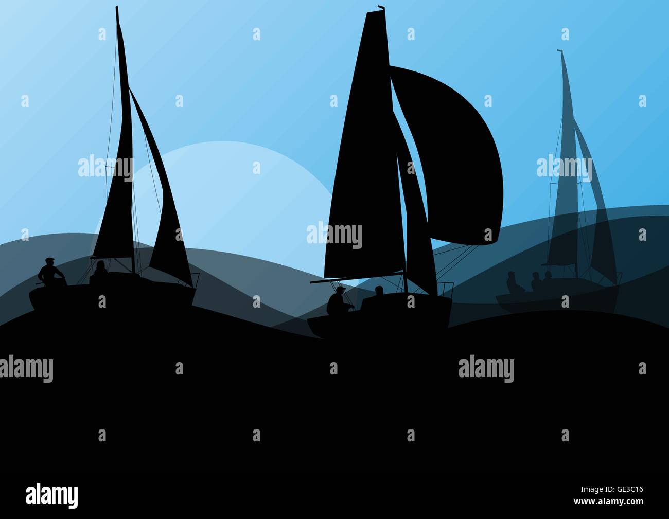 Yacht sports sailing with active men in sea and ocean background ...