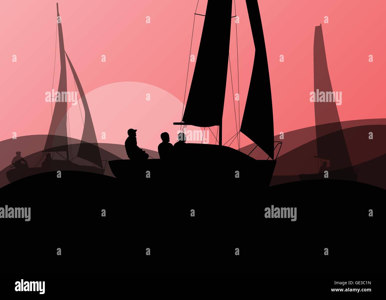 Yacht sports sailing with active men in sea and ocean background ...