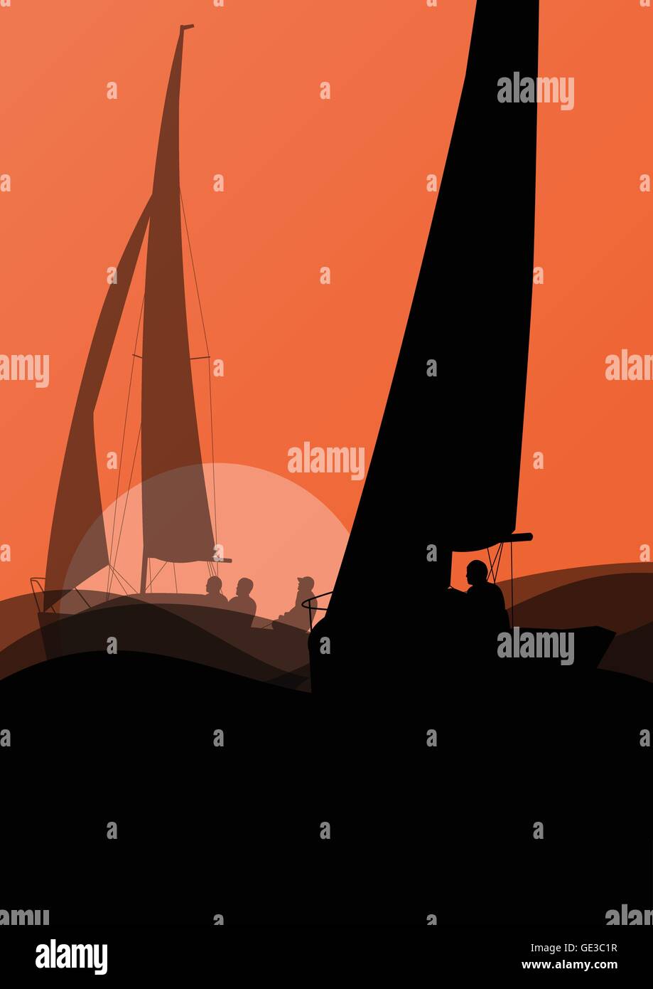 Yacht sports sailing with active men in sea and ocean background ...