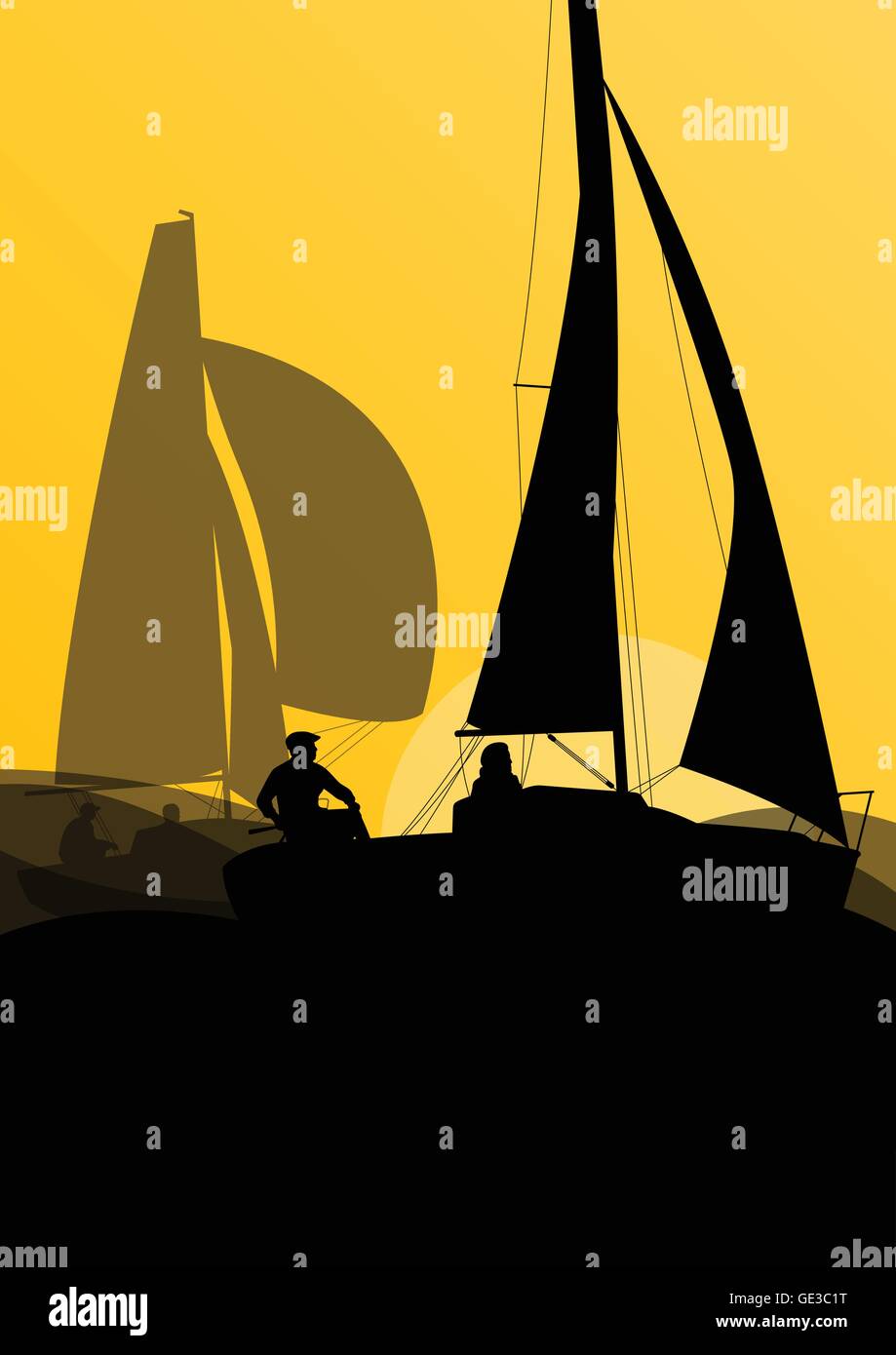 Yacht sports sailing with active men in sea and ocean background ...