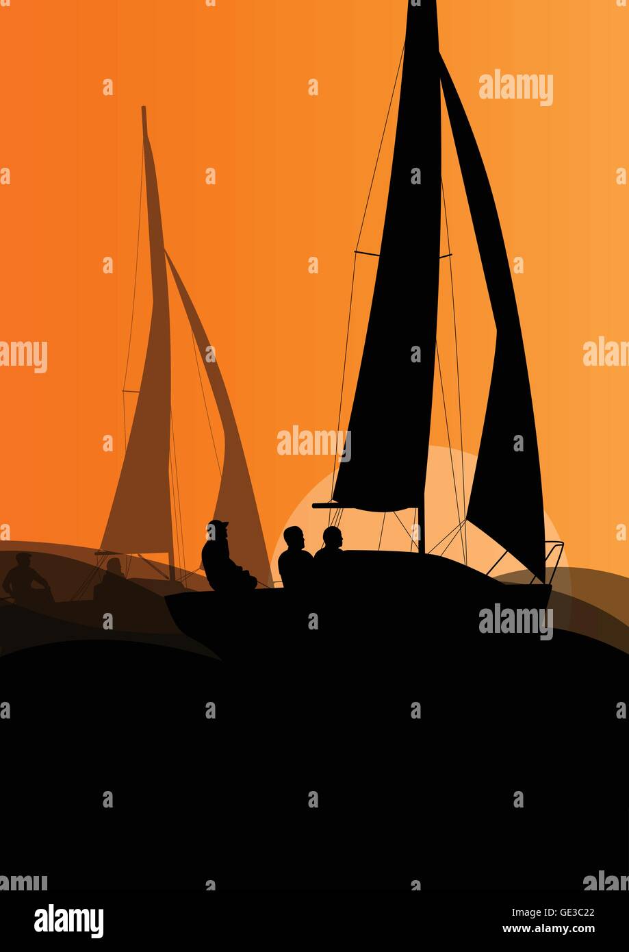 Yacht sports sailing with active men in sea and ocean background ...