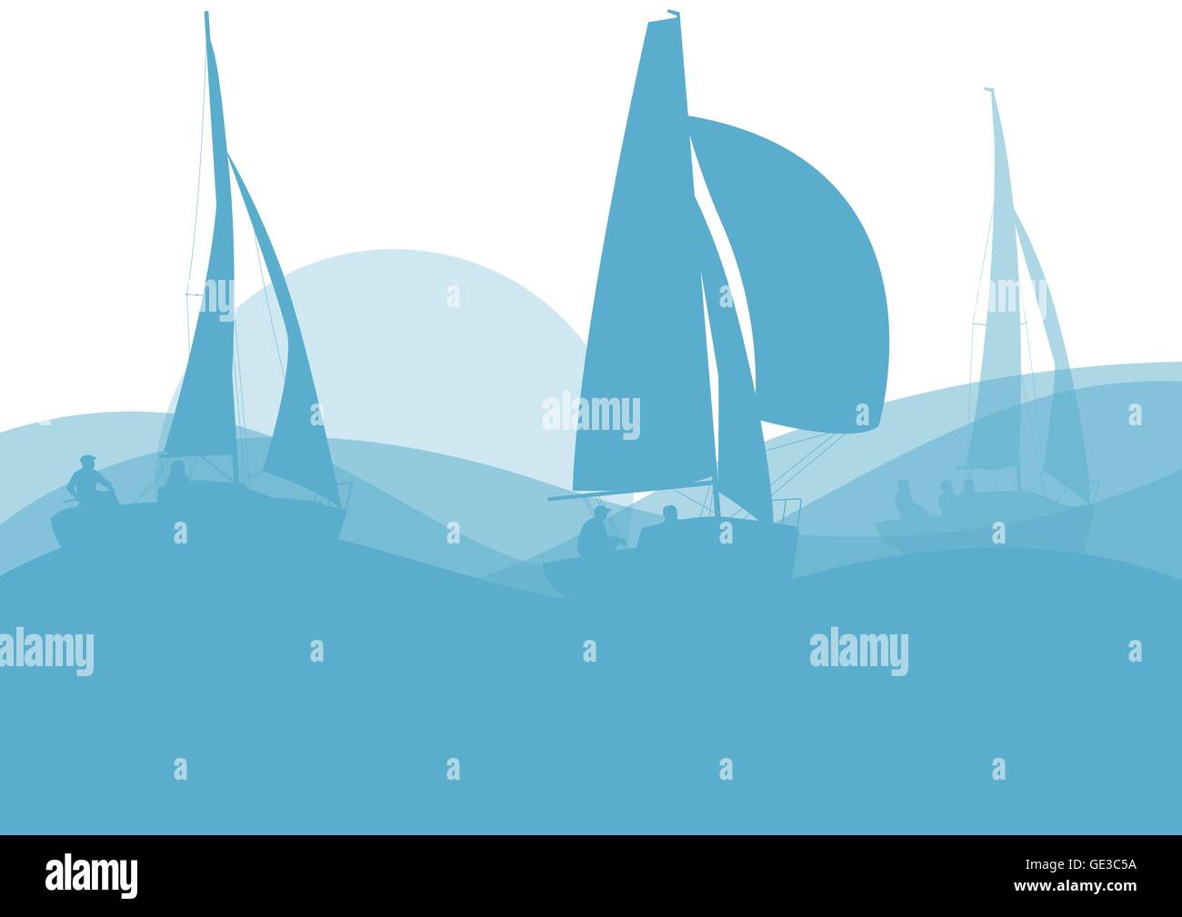 Sailing ship yacht in sunrise vector background abstract illustration ...