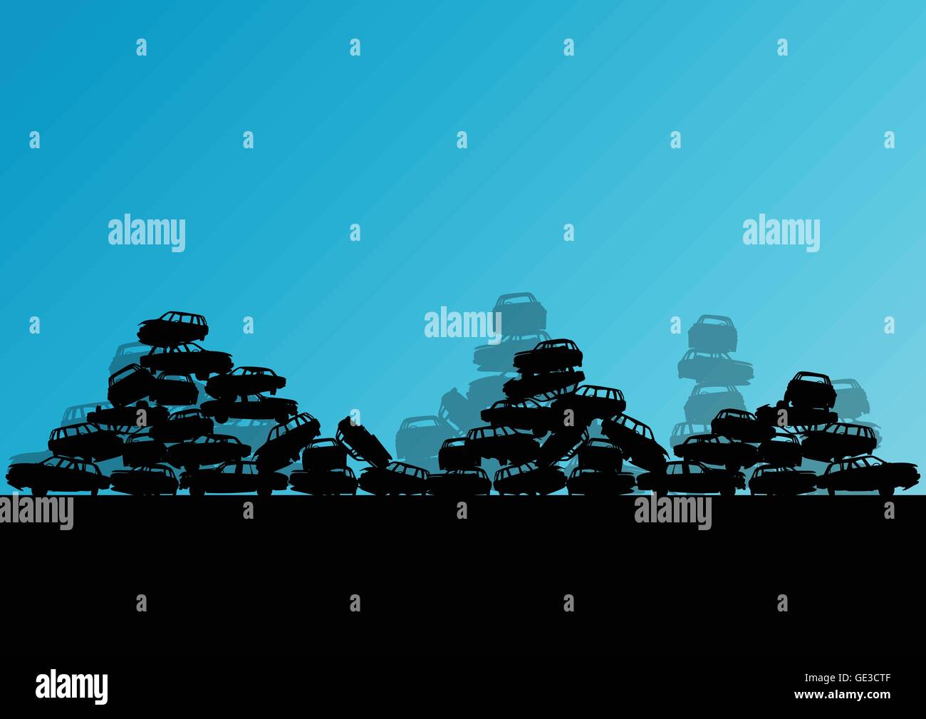 Old used automobile cars metal scrapyard graveyard landscape in ...