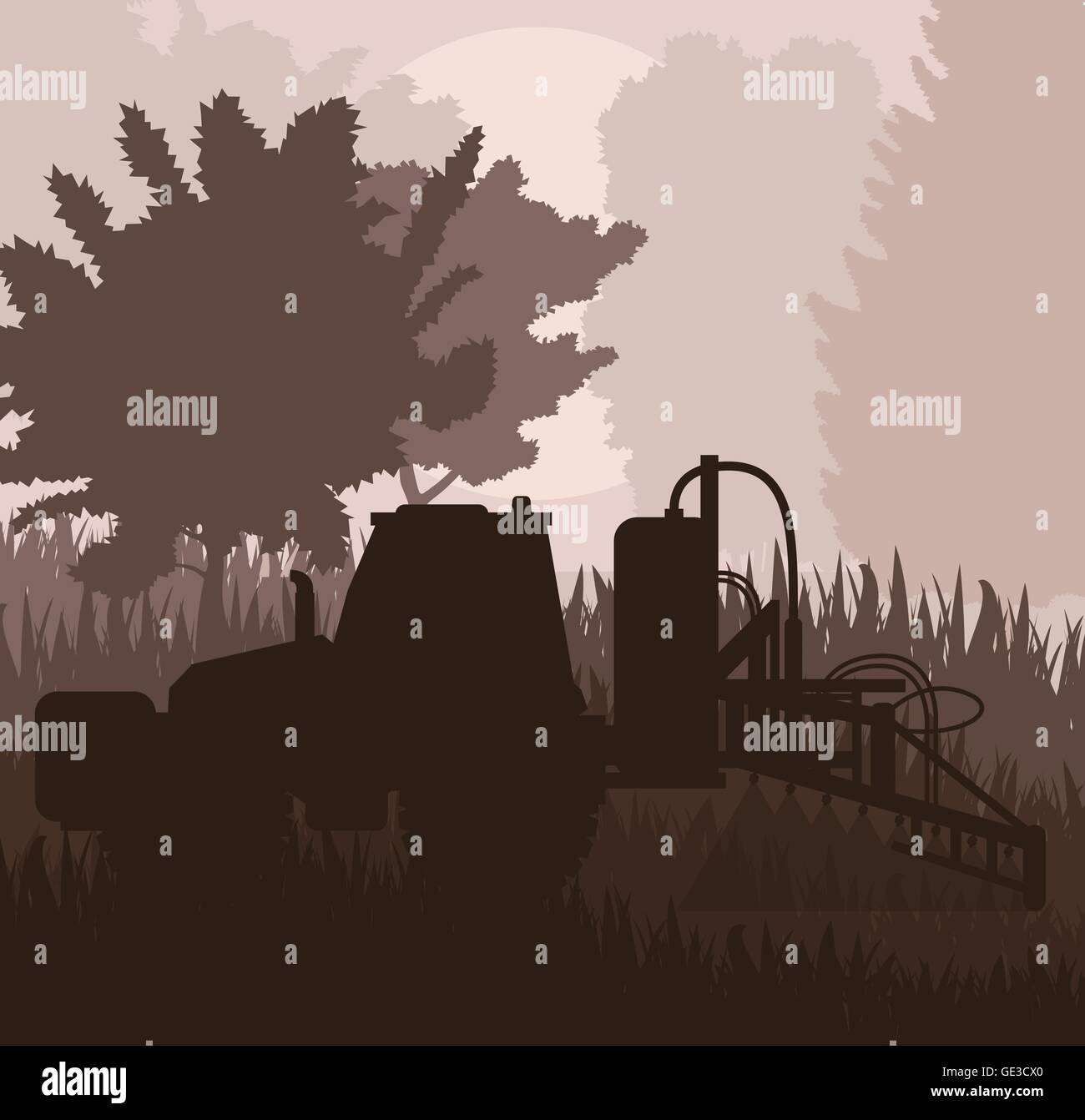 Tractor spraying a field vector background for poster Stock Vector ...