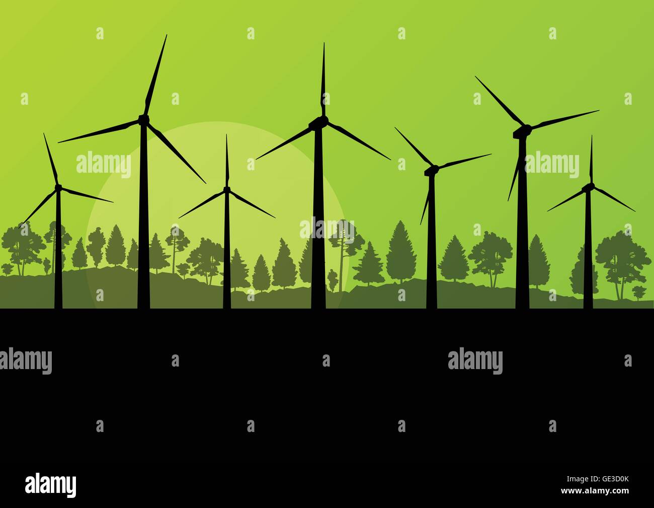 Green wind electricity generators grass ecology concept illustration ...