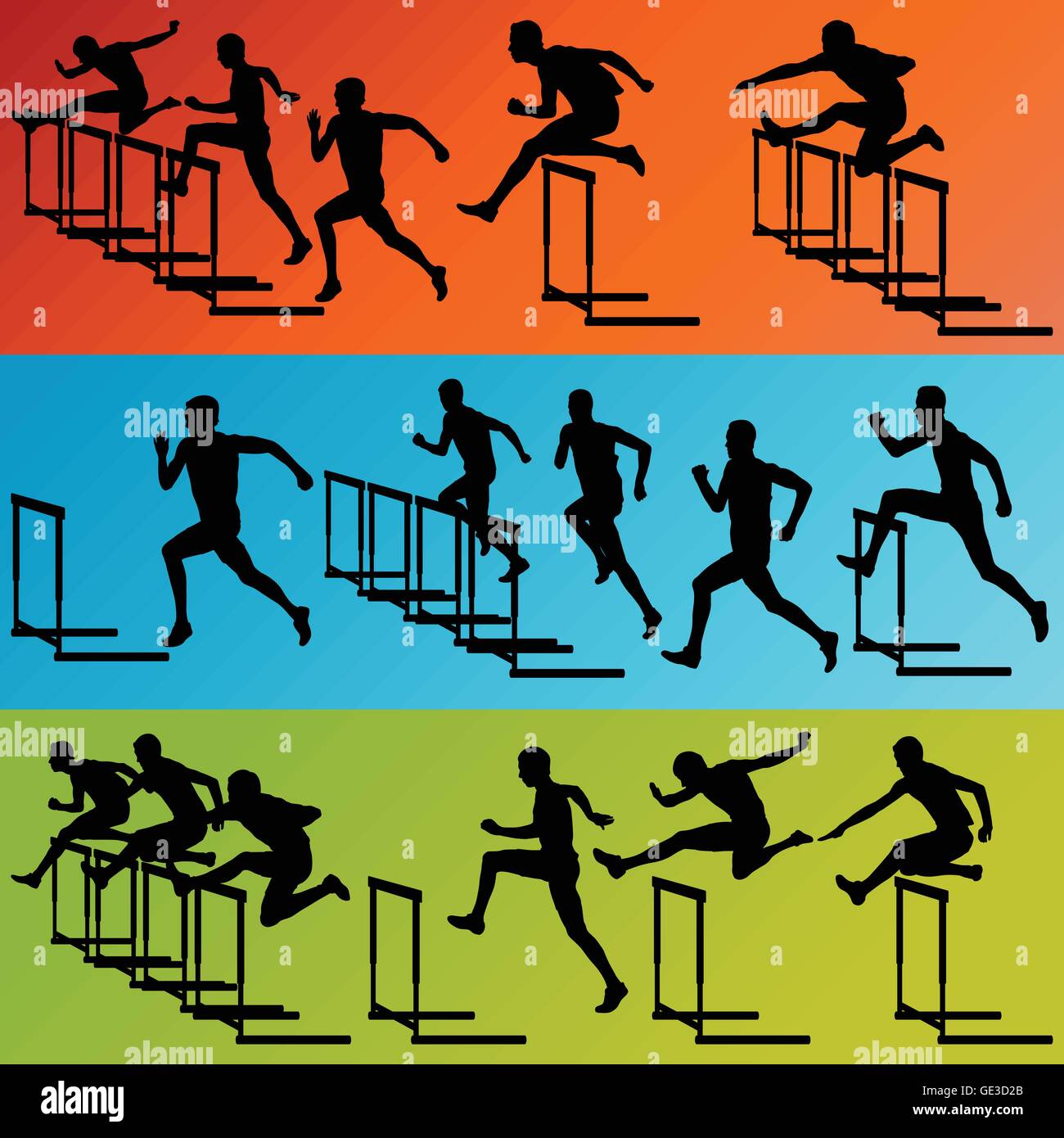 Active men sport athletics hurdles barrier running silhouettes ...