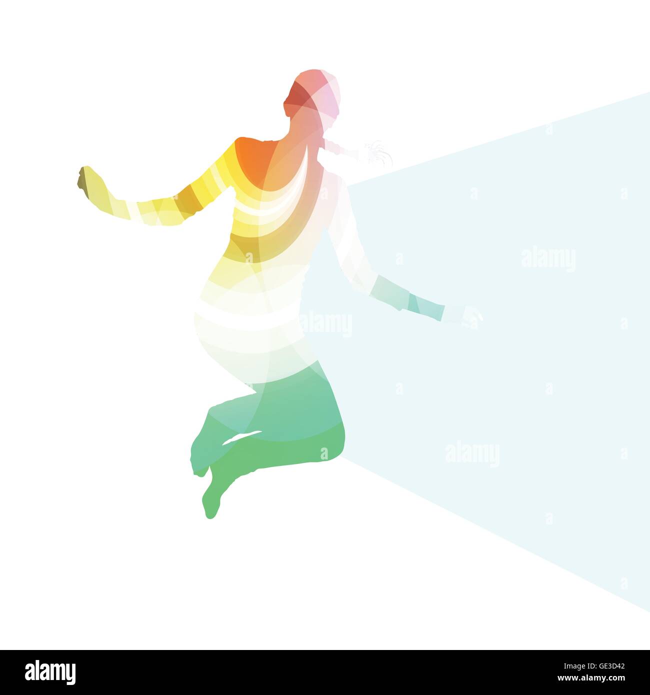 Jumping woman silhouette illustration vector background colorful ...