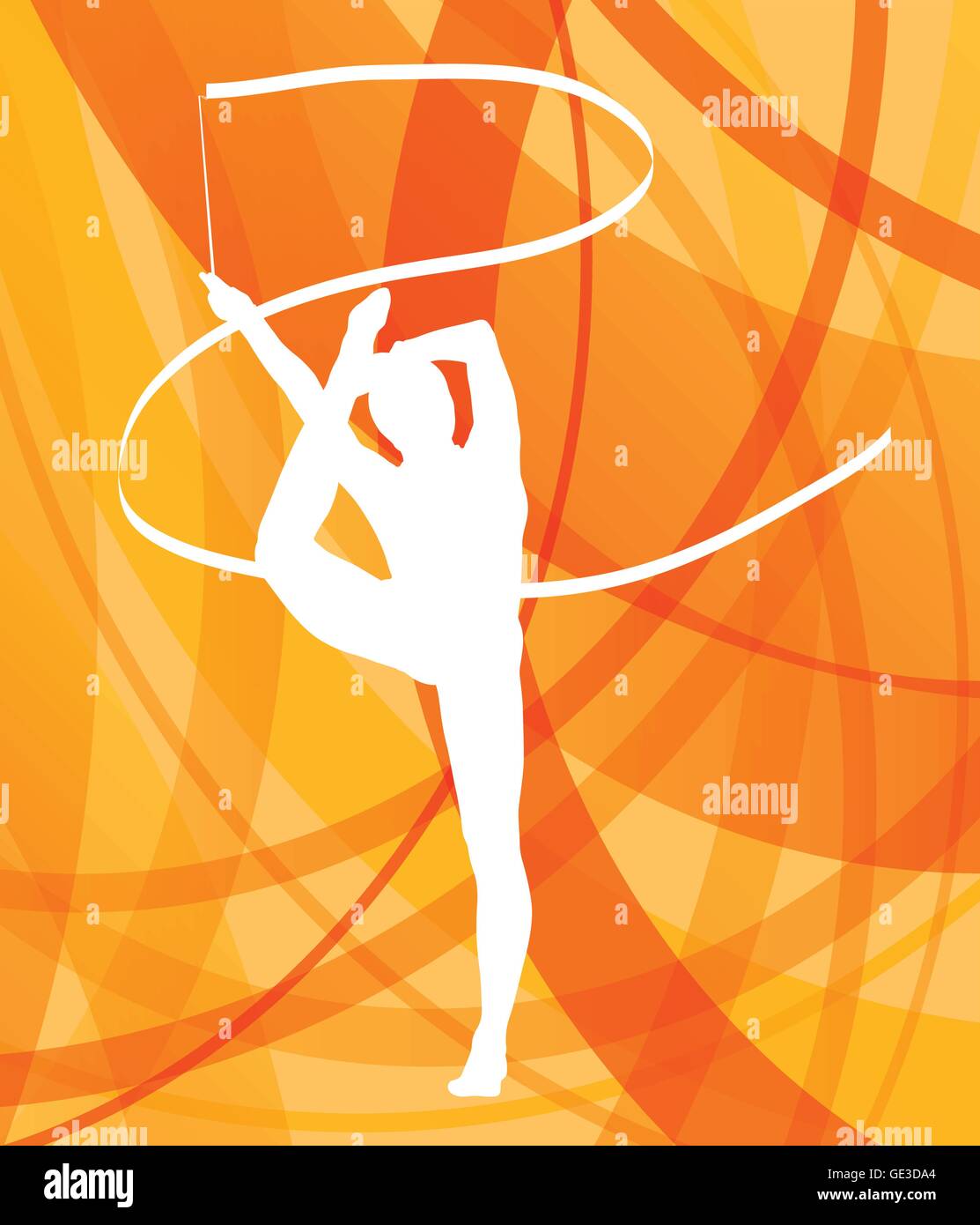 Silhouette of gymnast girl art gymnastics with ribbon abstract colorful ...