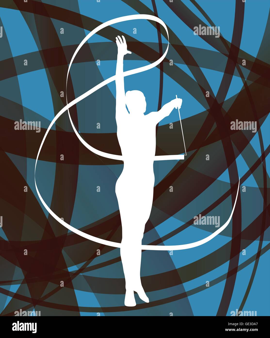Silhouette of gymnast girl art gymnastics with ribbon abstract colorful ...