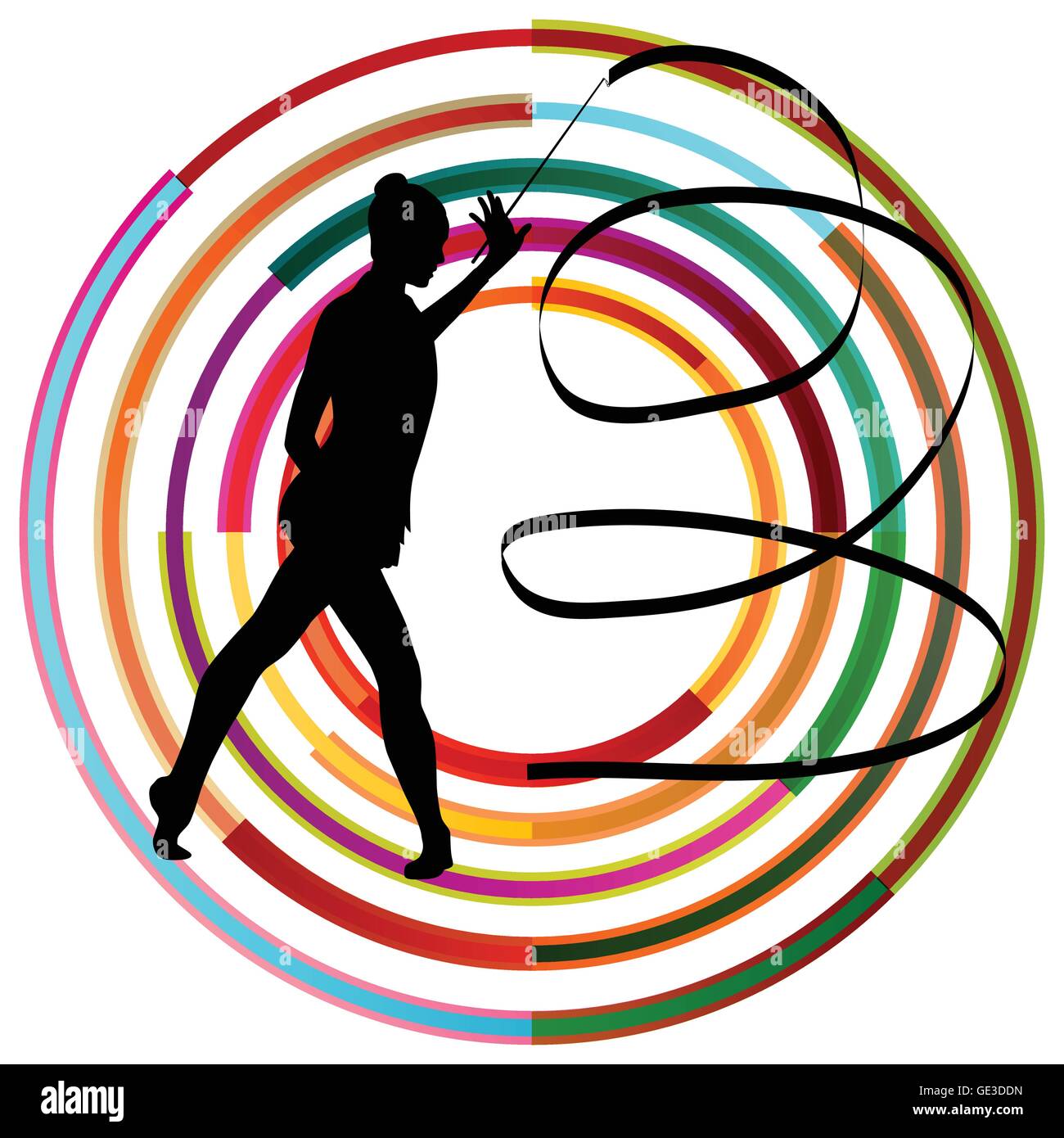 Silhouette of gymnast girl art gymnastics with ribbon abstract colorful ...
