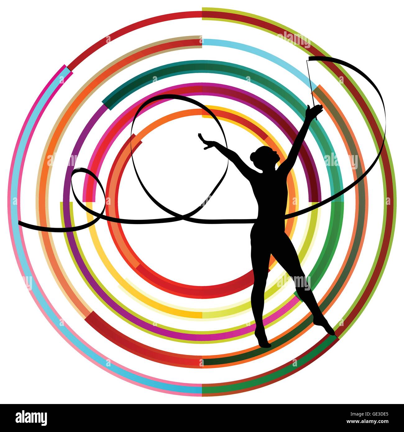 Silhouette of gymnast girl art gymnastics with ribbon abstract colorful ...