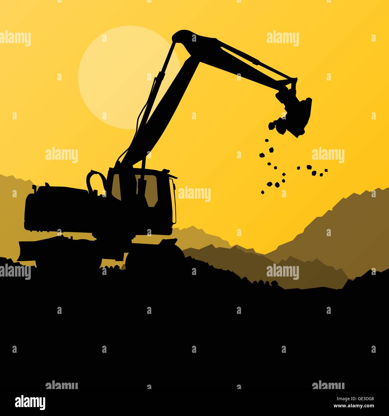 Excavator digger in action vector background concept for poster Stock ...