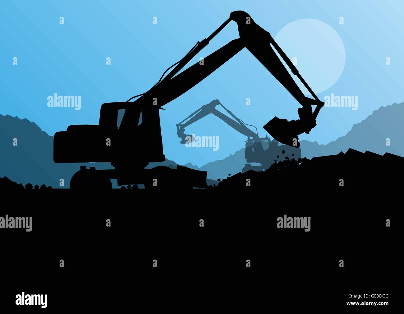 Excavator digger in action vector background concept for poster Stock ...