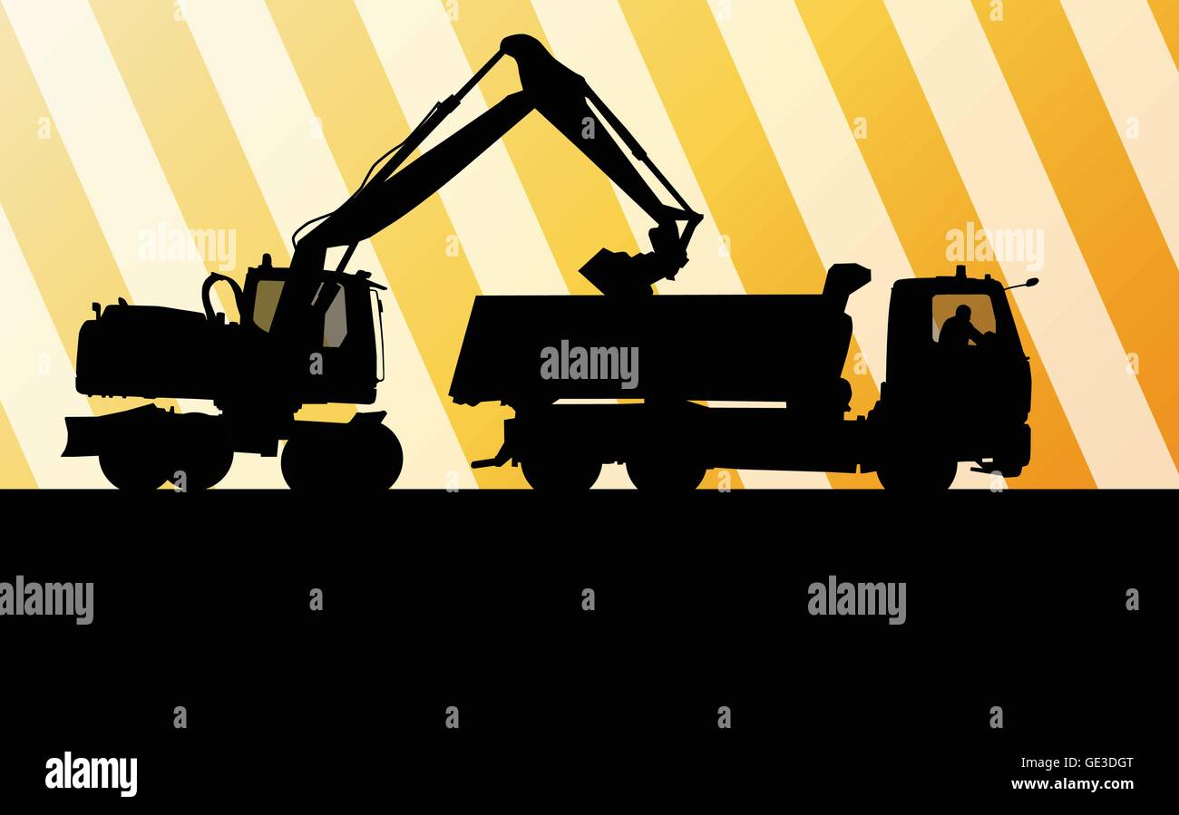 Excavator digger in action vector background concept for poster Stock ...