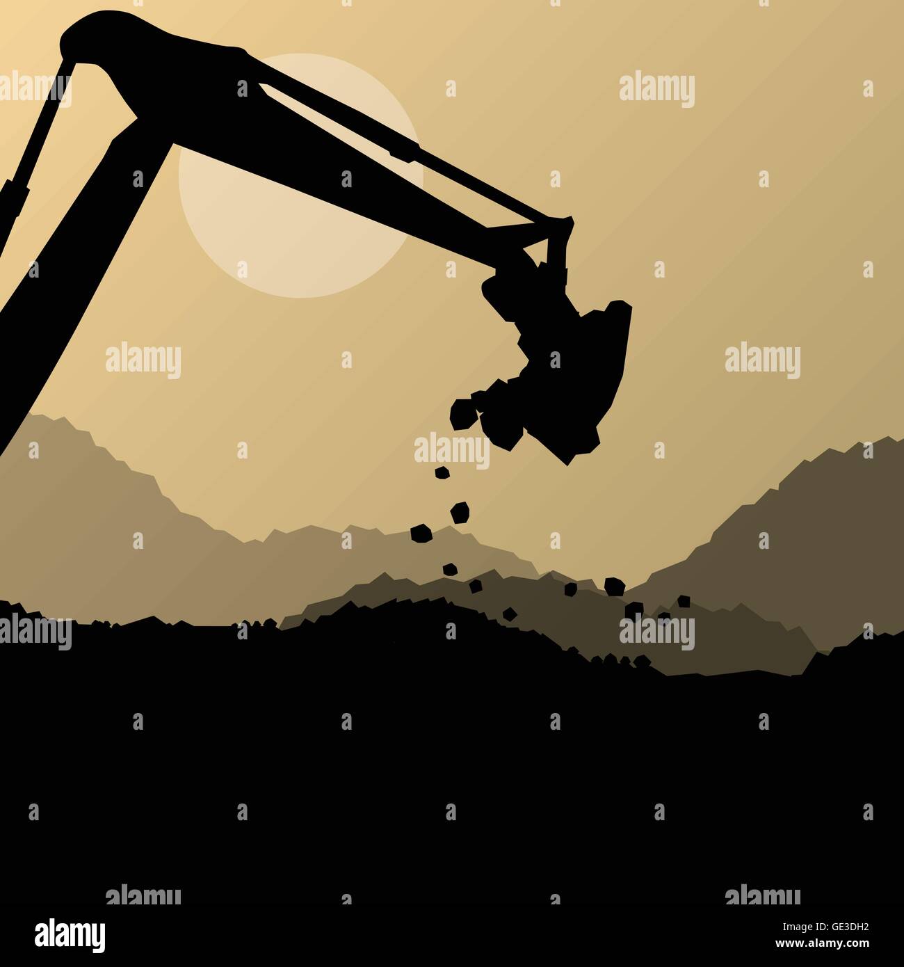 Excavator digger in action vector background concept for poster Stock ...