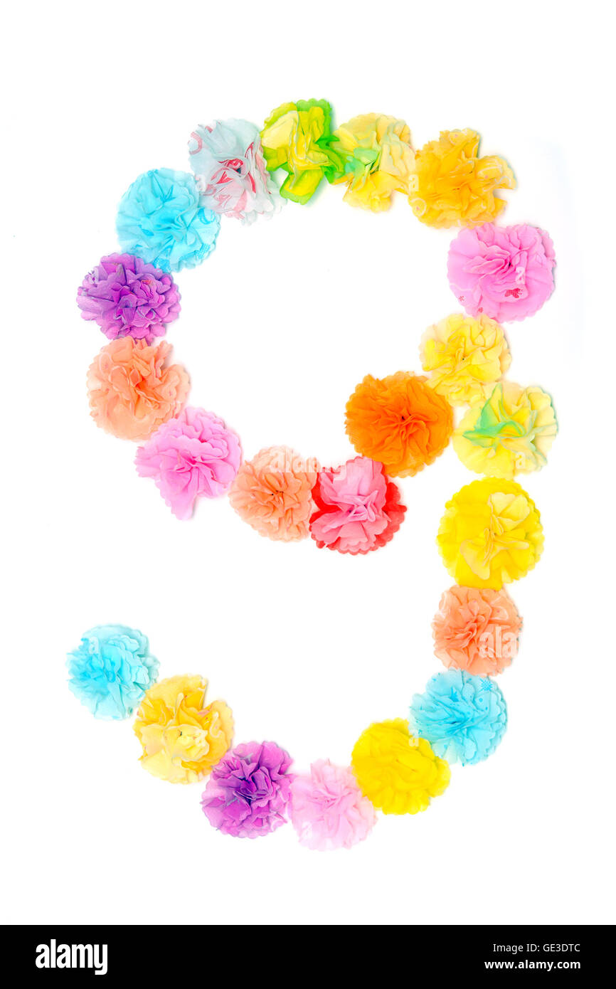 Colorful paper craft work of flowers as number alphabet Stock Photo - Alamy