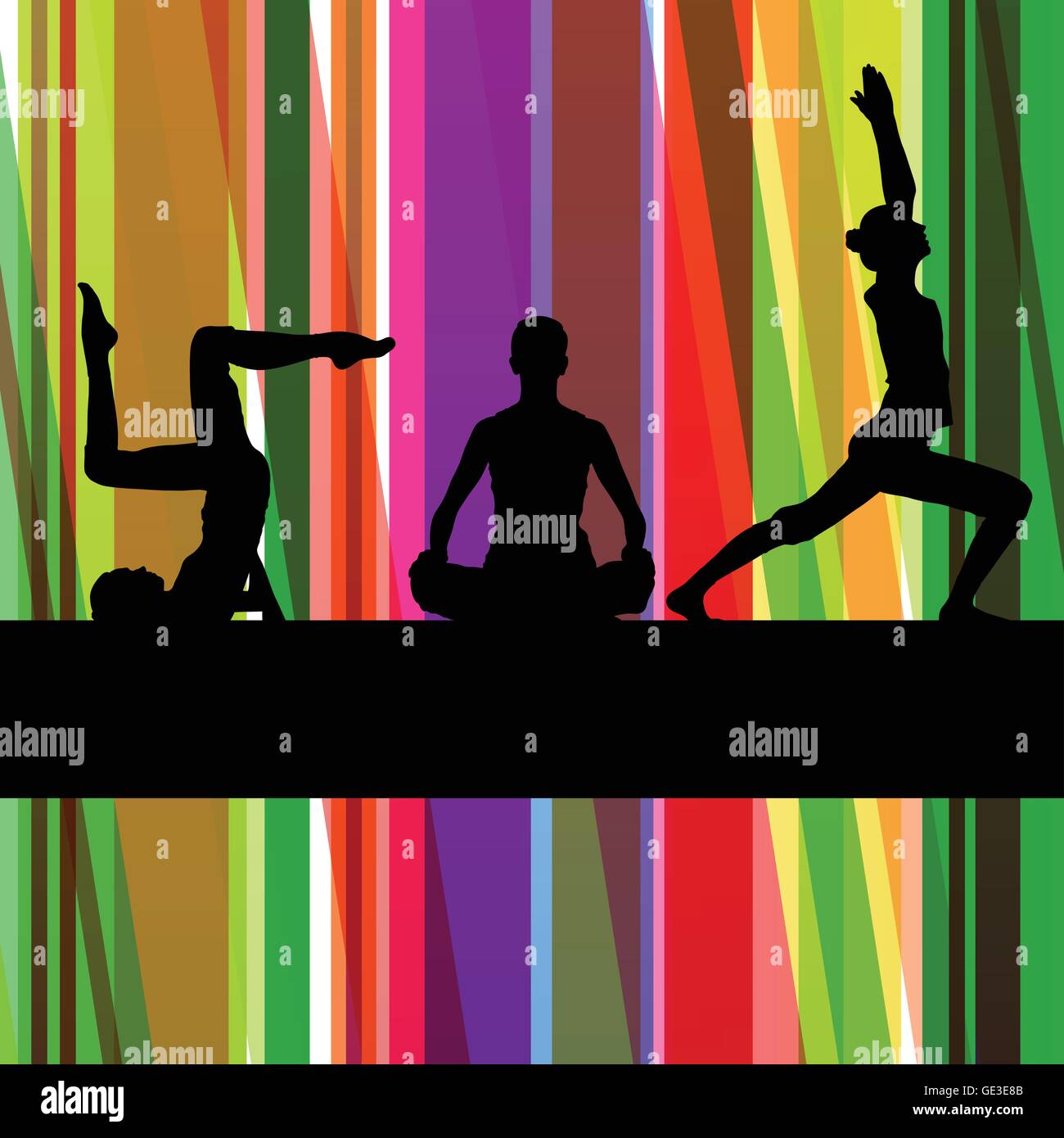 Women gymnastic exercises fitness illustration colorful line background ...