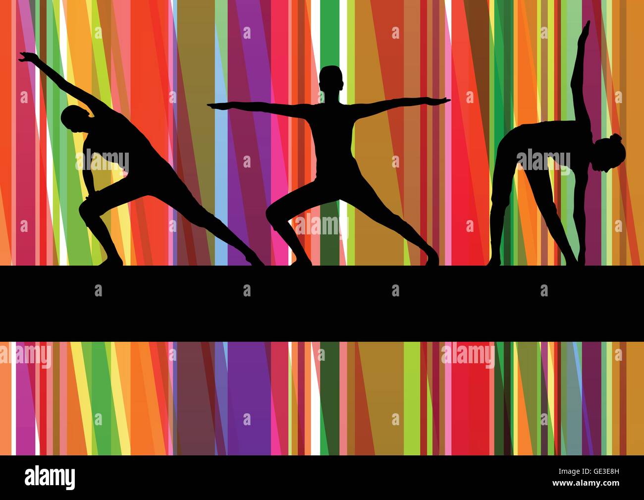 Women gymnastic exercises fitness illustration colorful line background ...
