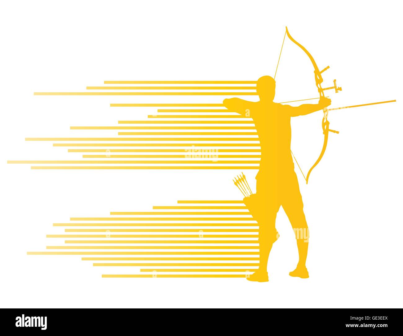 Archer man bending bow vector background concept made of stripes Stock ...