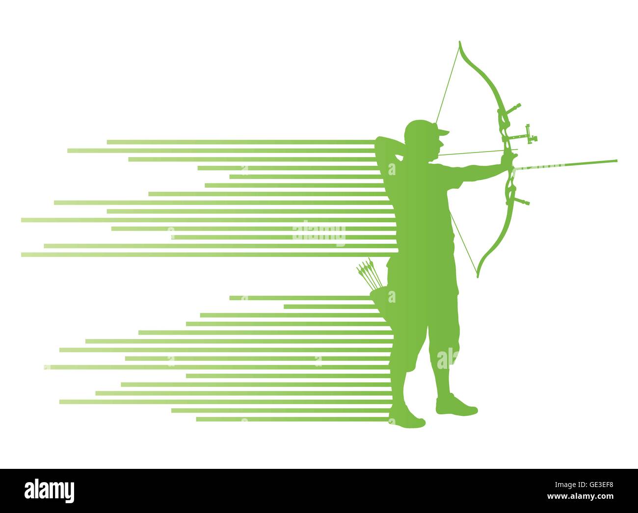 Archer man bending bow vector background concept made of stripes Stock ...