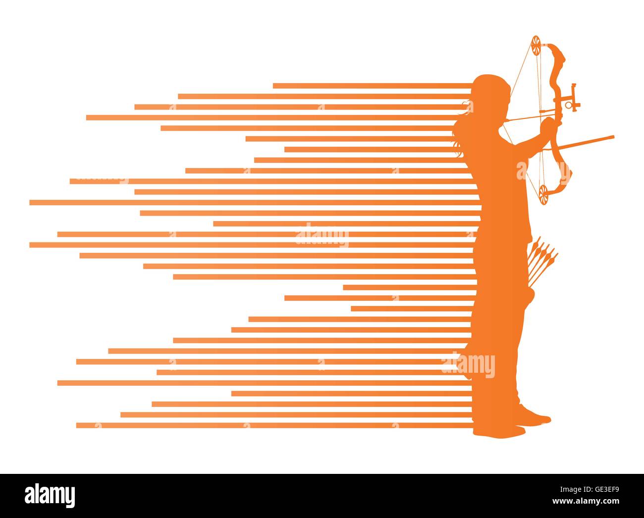 Archer woman bending bow vector background concept made of stripes ...