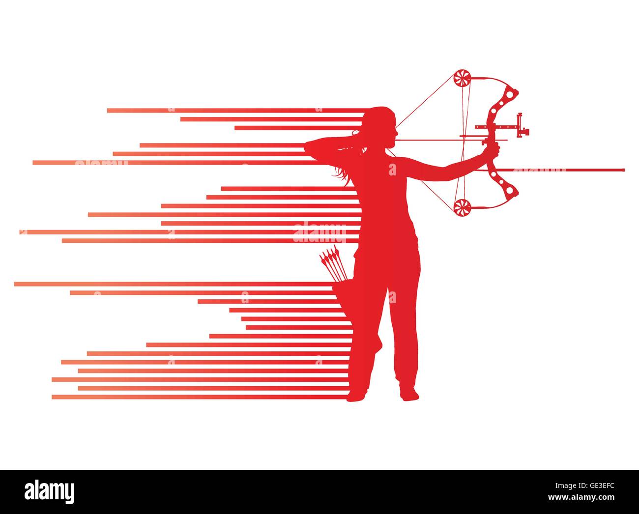 Archer woman bending bow vector background concept made of stripes ...