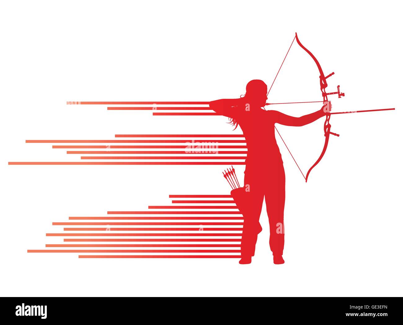 Archer woman bending bow vector background concept made of stripes ...