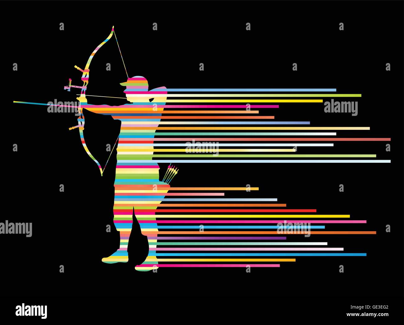 Archer man bending bow vector background concept made of stripes Stock ...