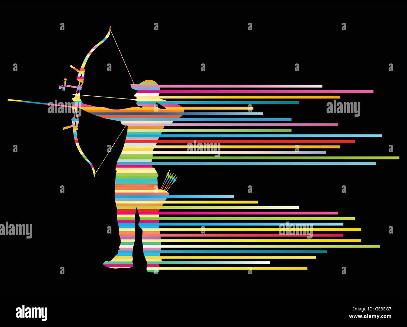 Archer man bending bow vector background concept made of stripes Stock ...