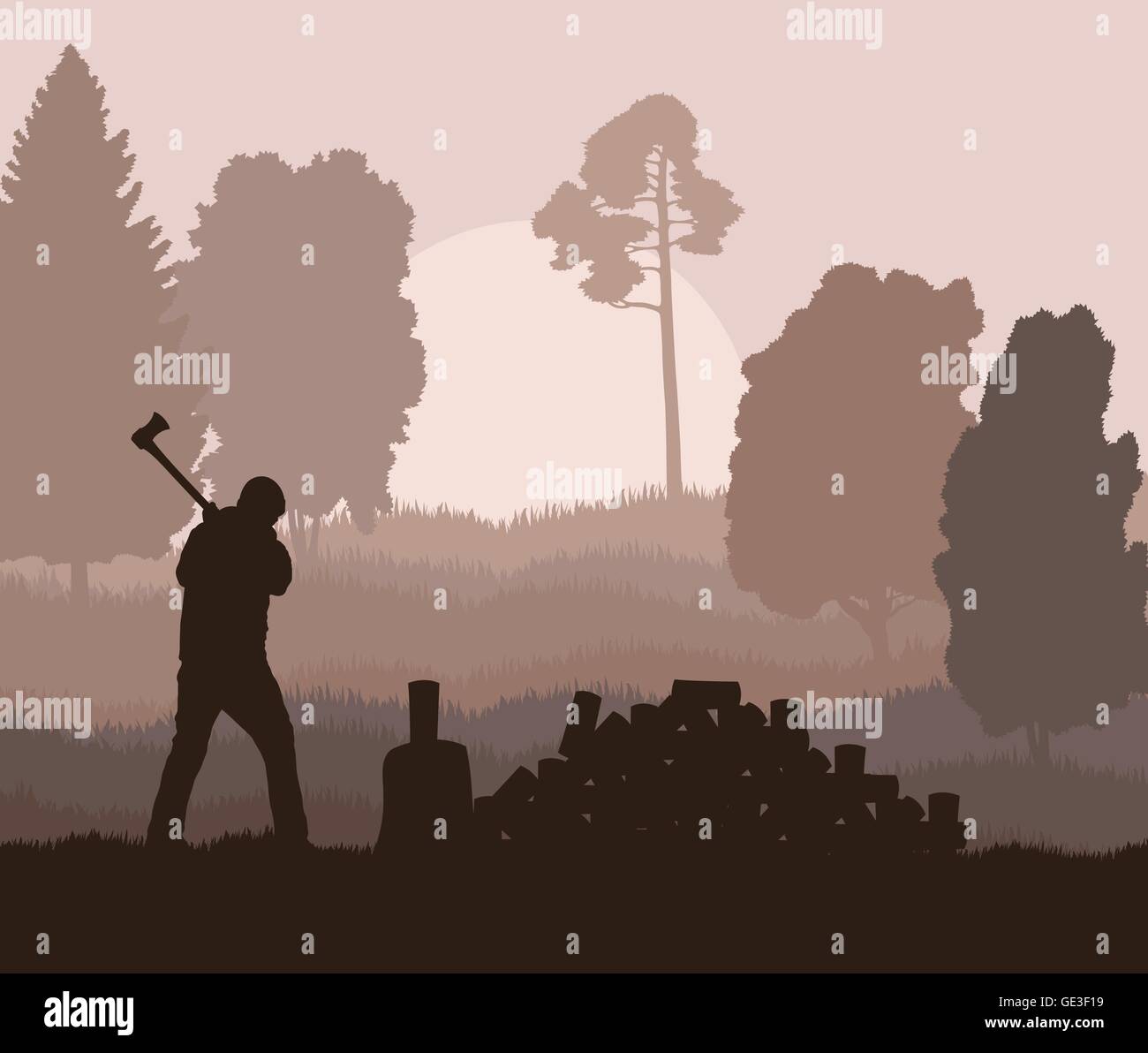 Lumberjack with axe vector background in nature for poster Stock Vector ...