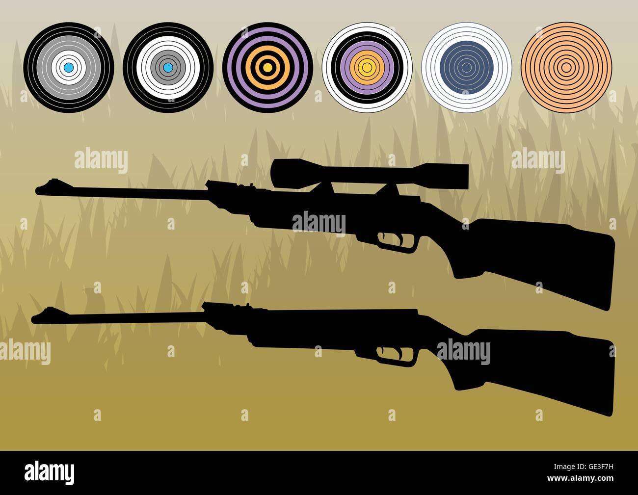 Crosshairs, targets vector background concept with rifle silhouette for ...