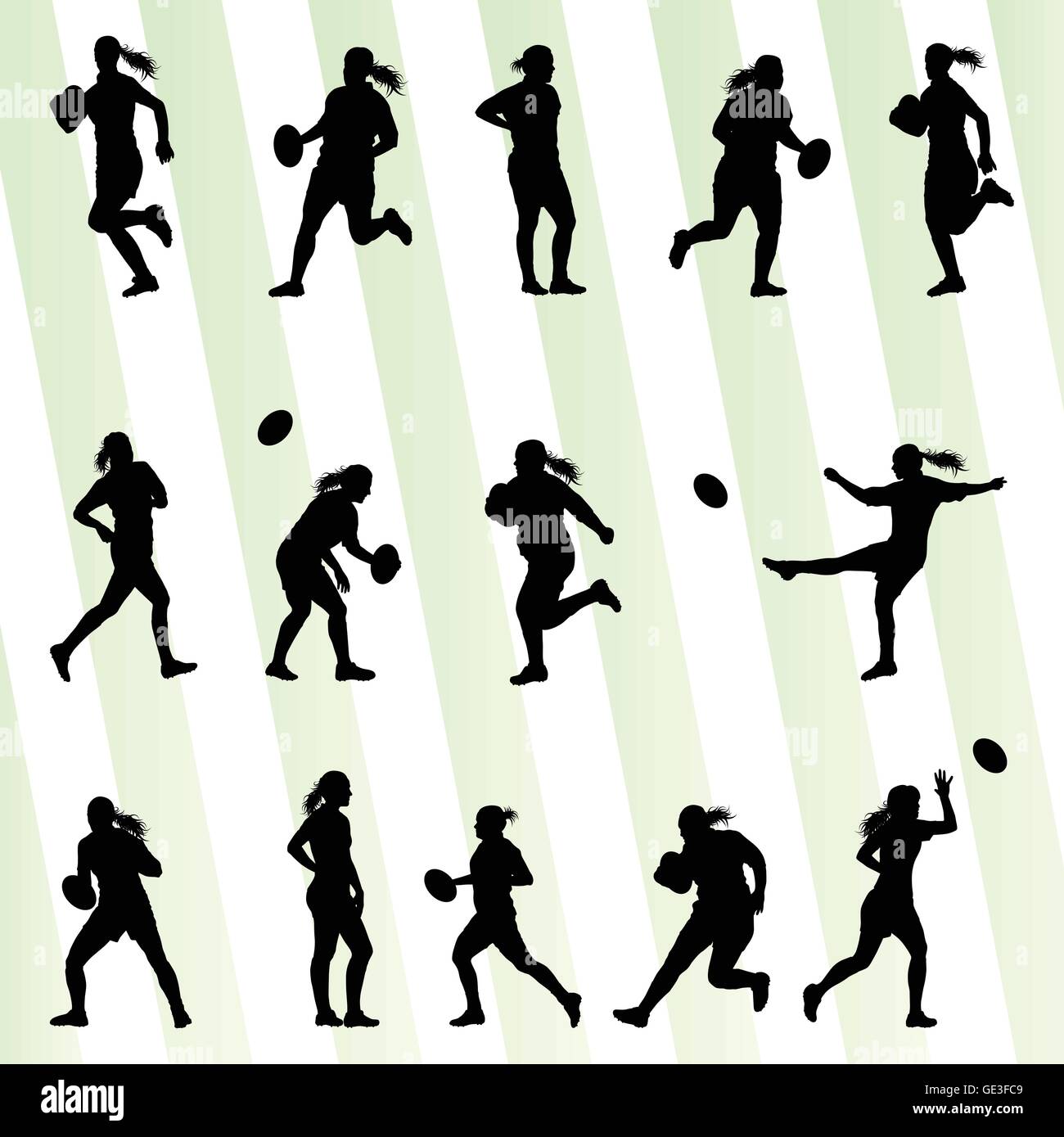 Rugby player woman silhouette vector background set Stock Vector Image ...