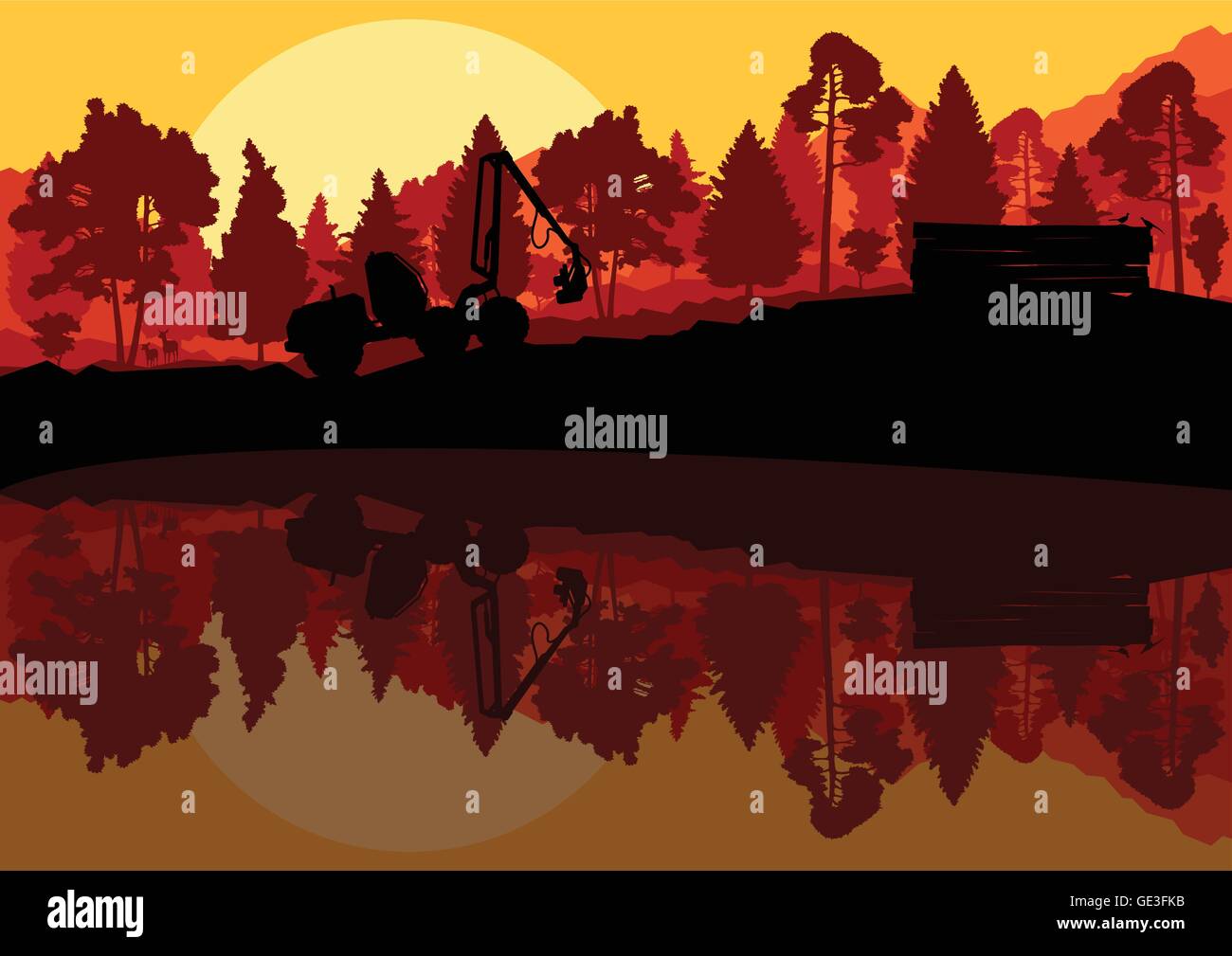 Forestry Logger Tractor In Forest Landscape Vector Stock Vector Image And Art Alamy