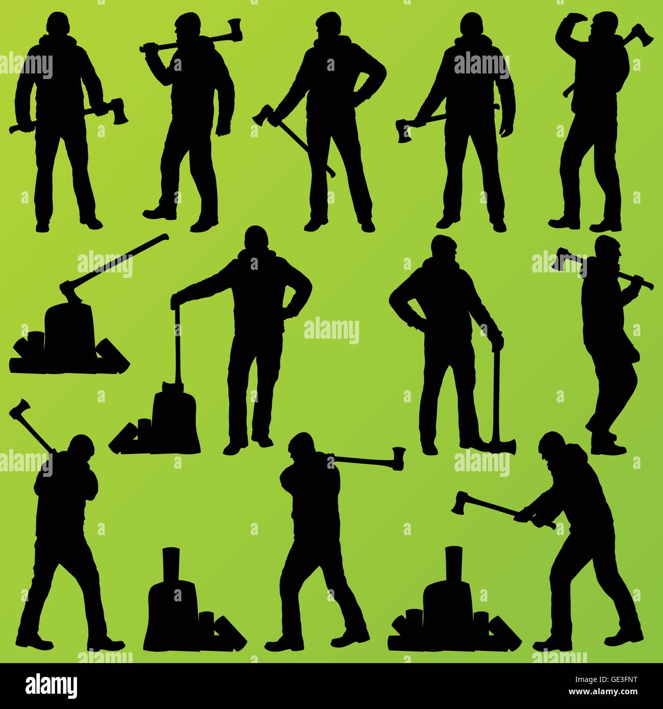 Woodcutter set vector background with man and wood ax Stock Vector ...