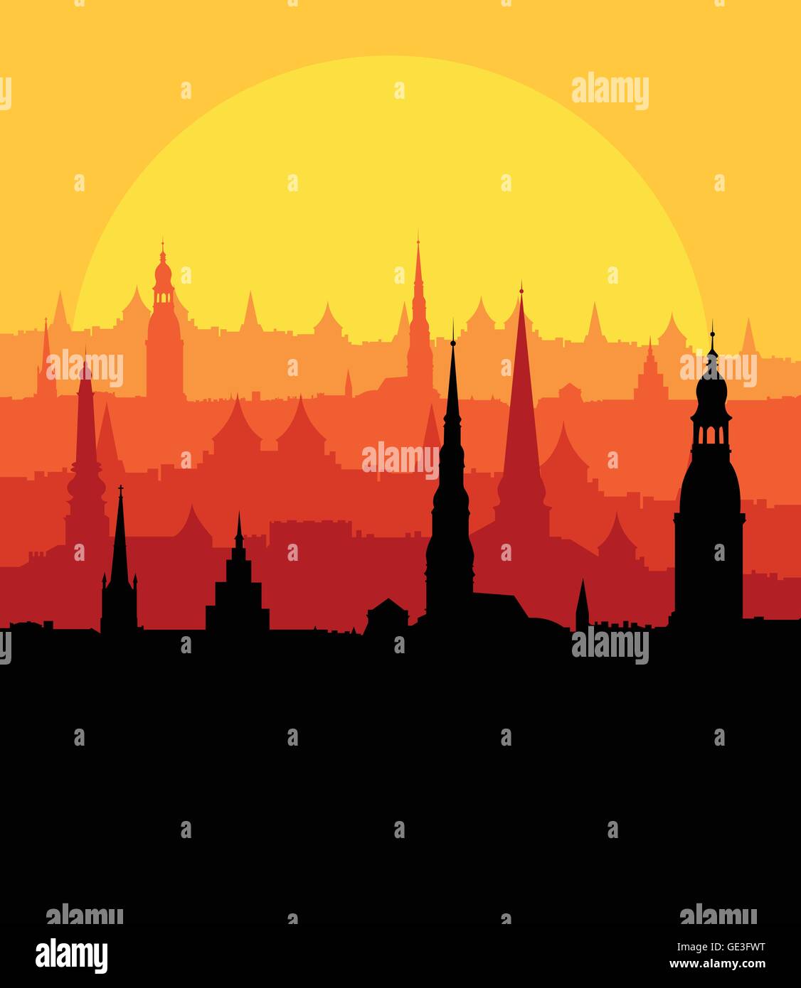 City landscape vector background in evening sunset for poster Stock ...