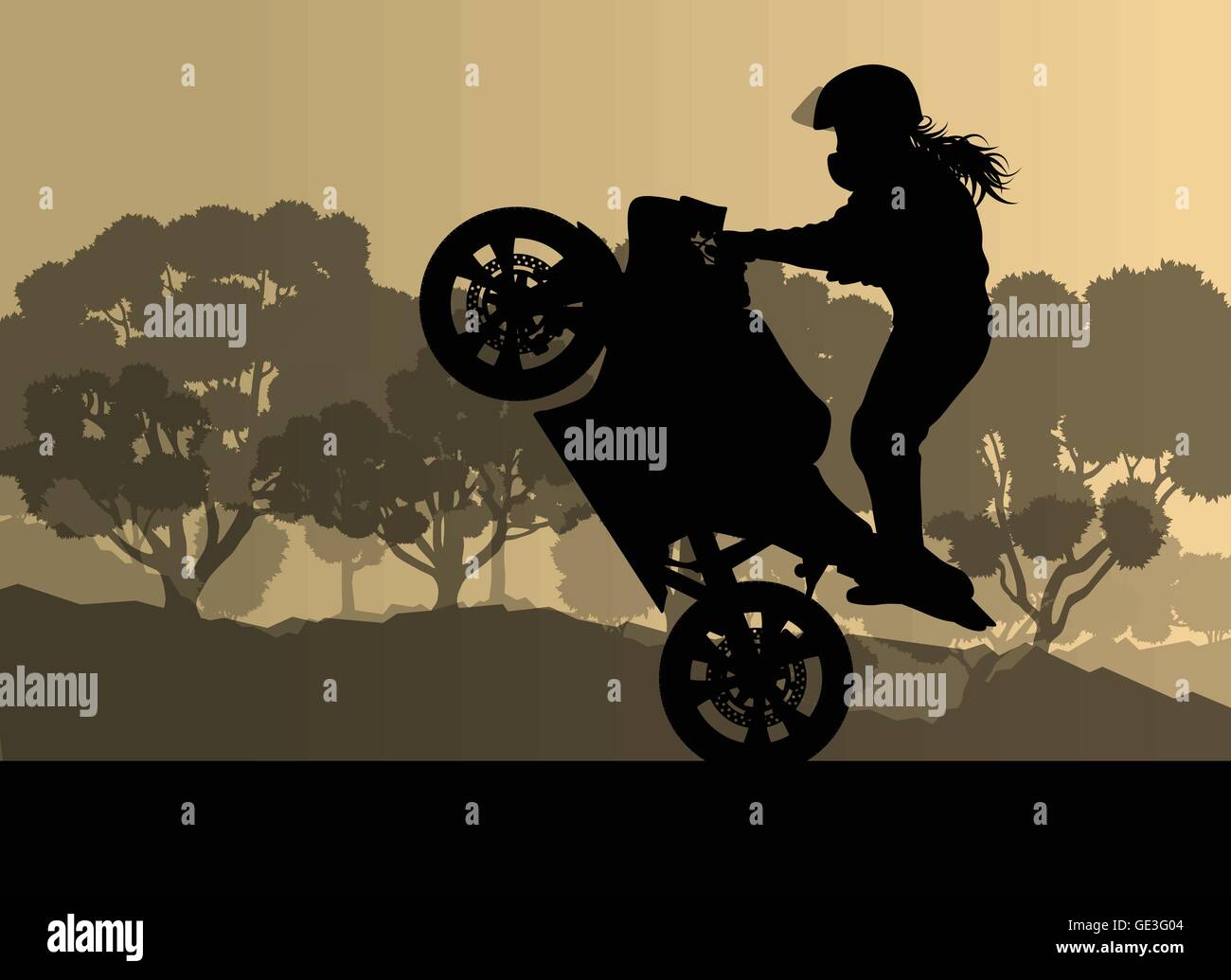 Motorcycle performance extreme stunt driver woman vector background ...