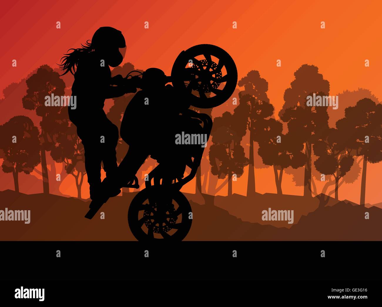 Motorcycle performance extreme stunt driver woman vector background ...