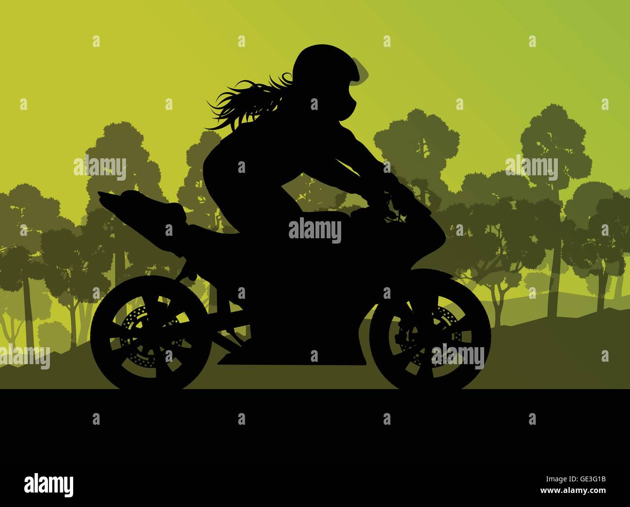 Motorcycle performance extreme stunt driver woman vector background ...