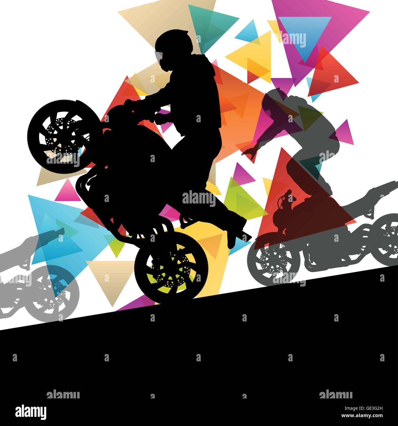 Motorcycle performance extreme stunt driver man and woman in abstract ...