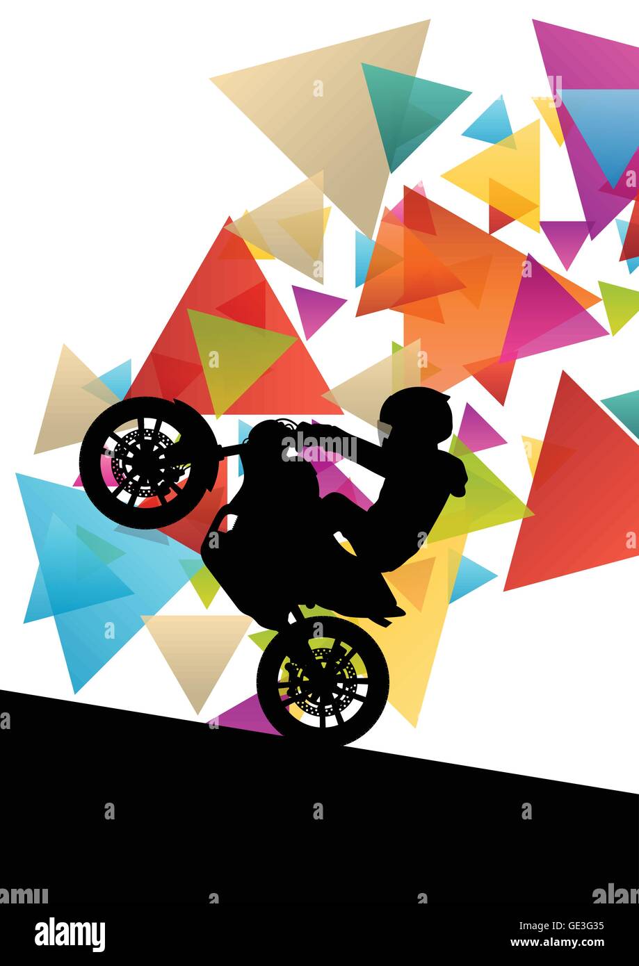 Motorcycle performance extreme stunt driver man and woman in abstract ...