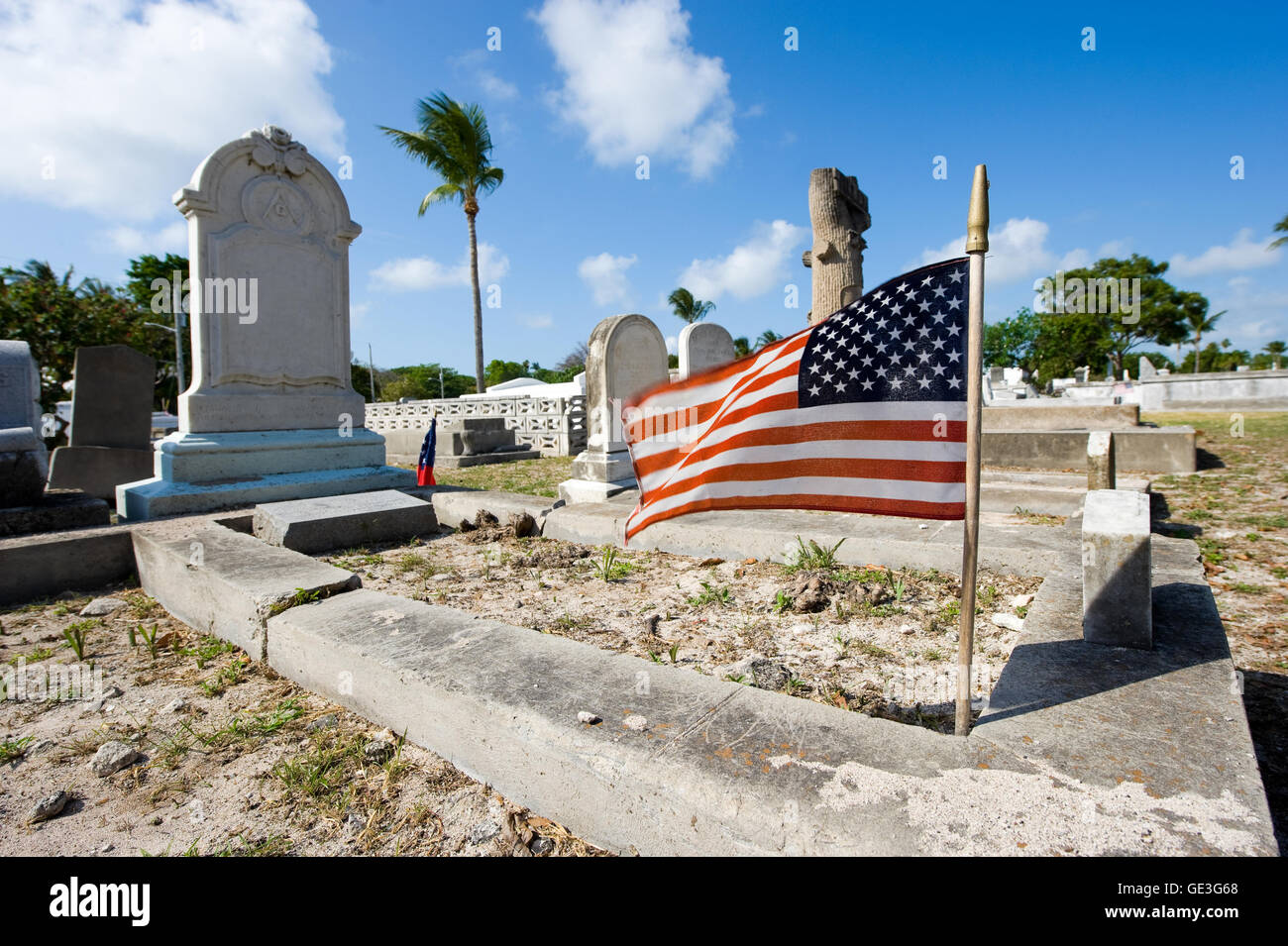 Two crosses on graves at the Key West cemetery. It is a 19-acres ...