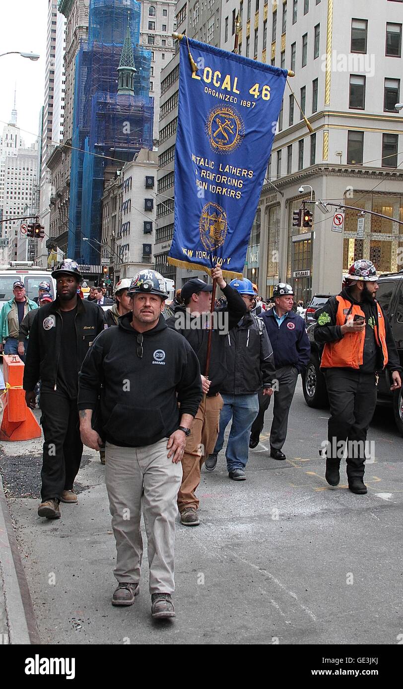 NEW YORK, NY - APRIL 28: Members of building trade unions (construction ...
