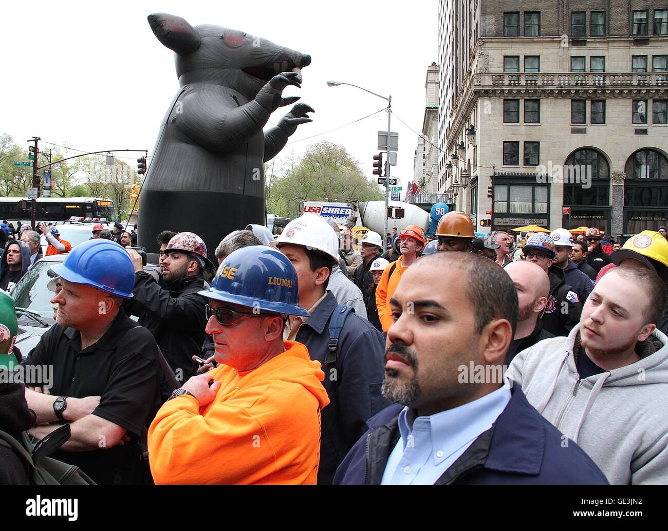 NEW YORK, NY - APRIL 28: Members of building trade unions (construction ...
