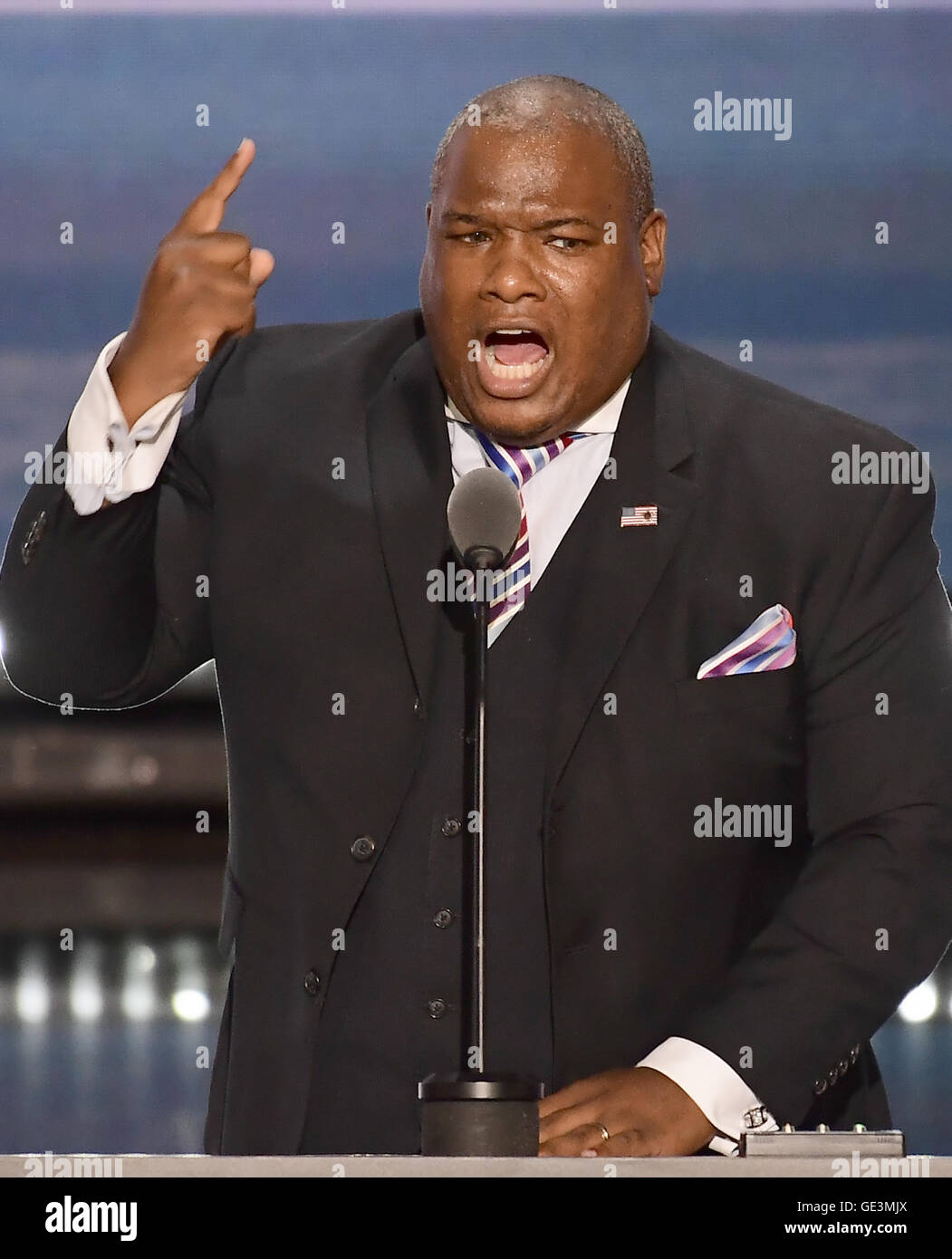 Cleveland, Ohio, USA. 21st July, 2016. Pastor Mark Burns makes remarks ...