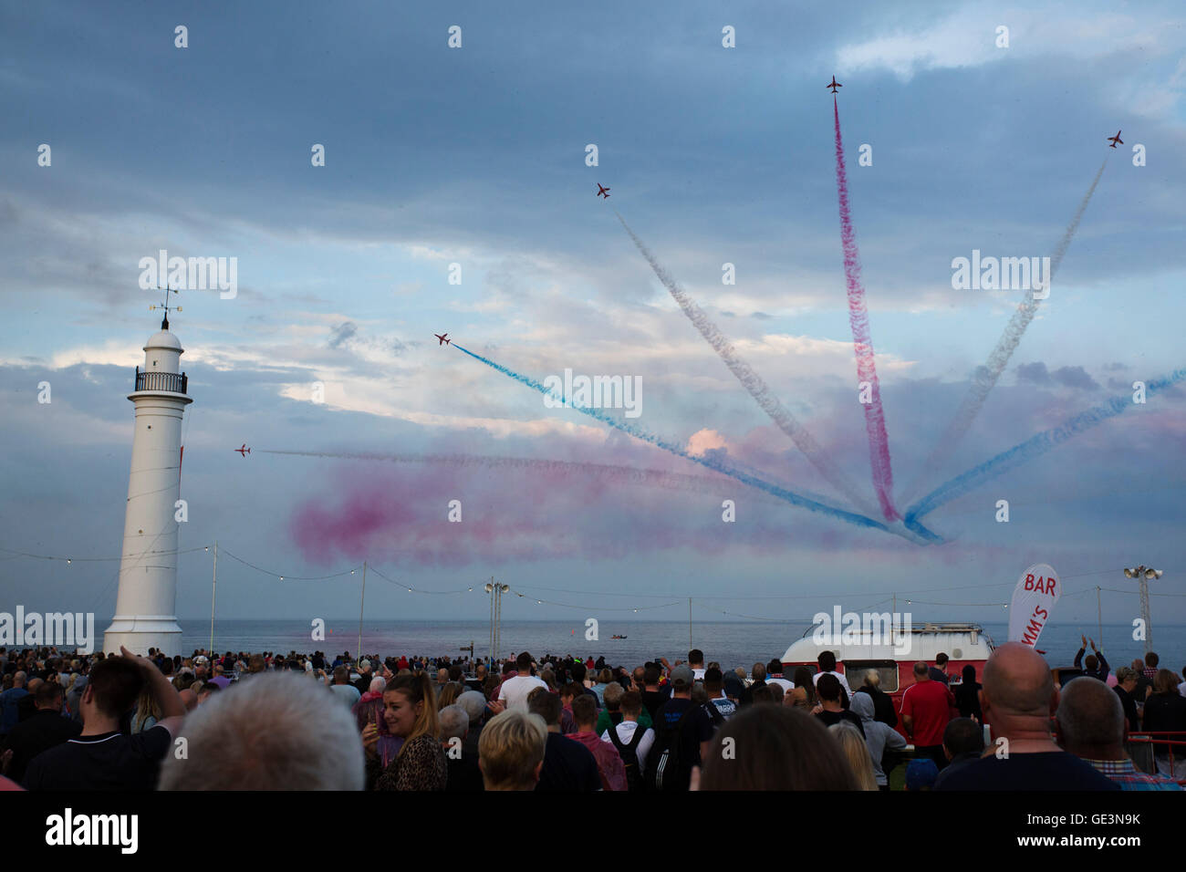 Sunderland, UK. 22nd July, 2016. The Red Arrows fly by Seaburn ...