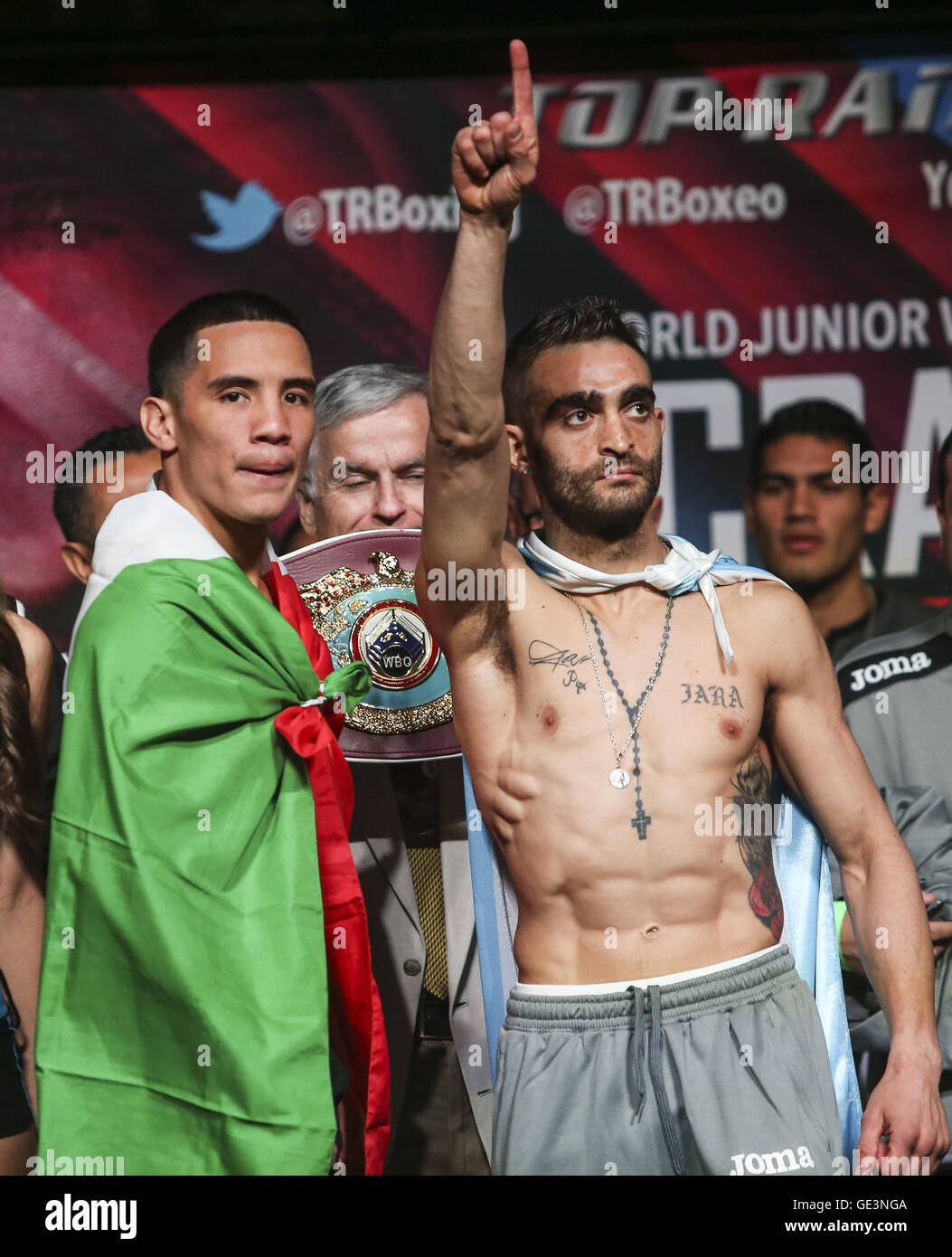Las Vegas, Nevada, USA. 22nd July, 2016. Opponents Matias Rueda and Oscar Valdez, Jr. face off ...
