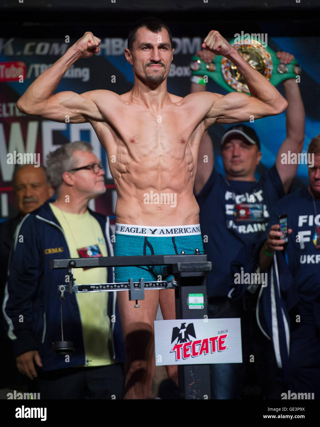 Las Vegas, USA. 22nd July, 2016. Viktor Postol of Ukraine steps on the ...