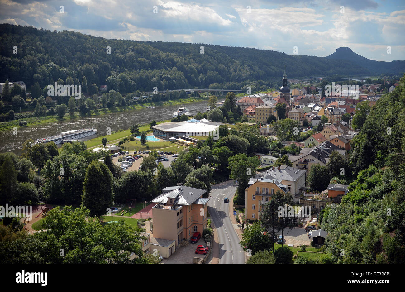 View across Bad Schandau and the river Elbe in the region Saxonian ...
