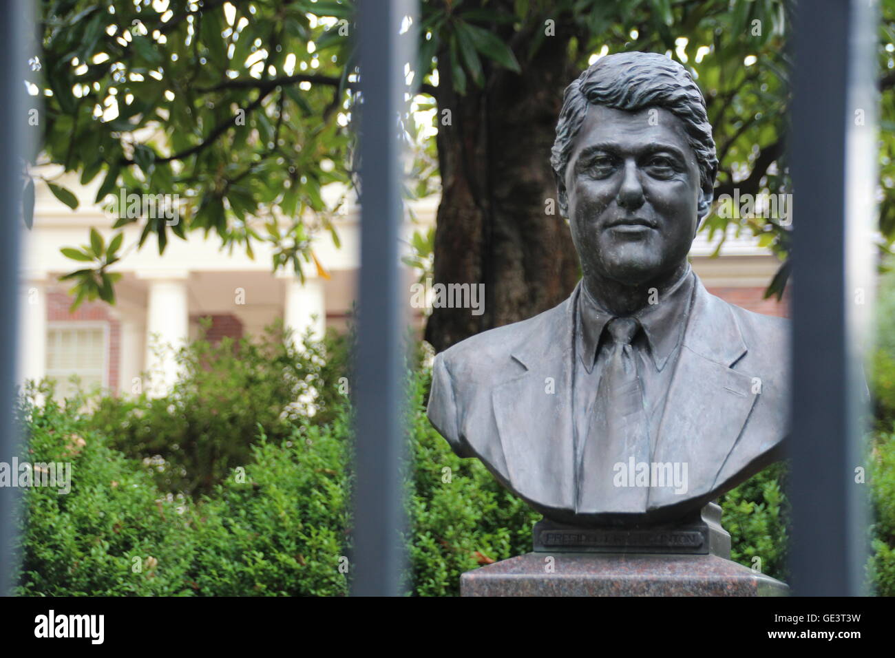 A bust of Bill Clinton is in the garden of the Governor's Mansion at ...